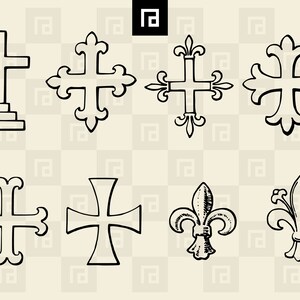 Medieval Heraldic Crosses SVG PNG Bundle, Hand-drawn Outlined Vector ...