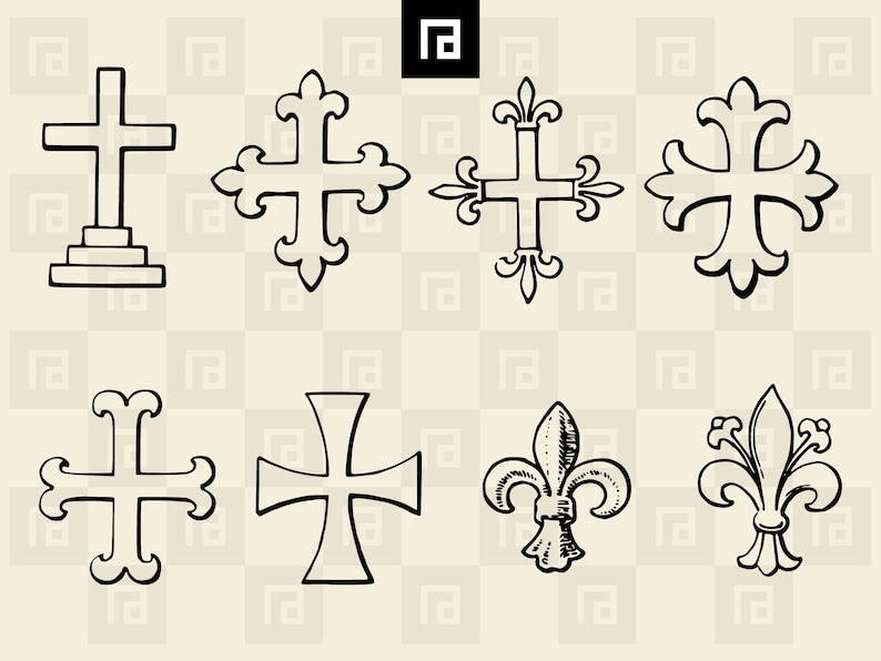 Medieval Heraldic Crosses SVG PNG Bundle, Hand-drawn Outlined Vector ...