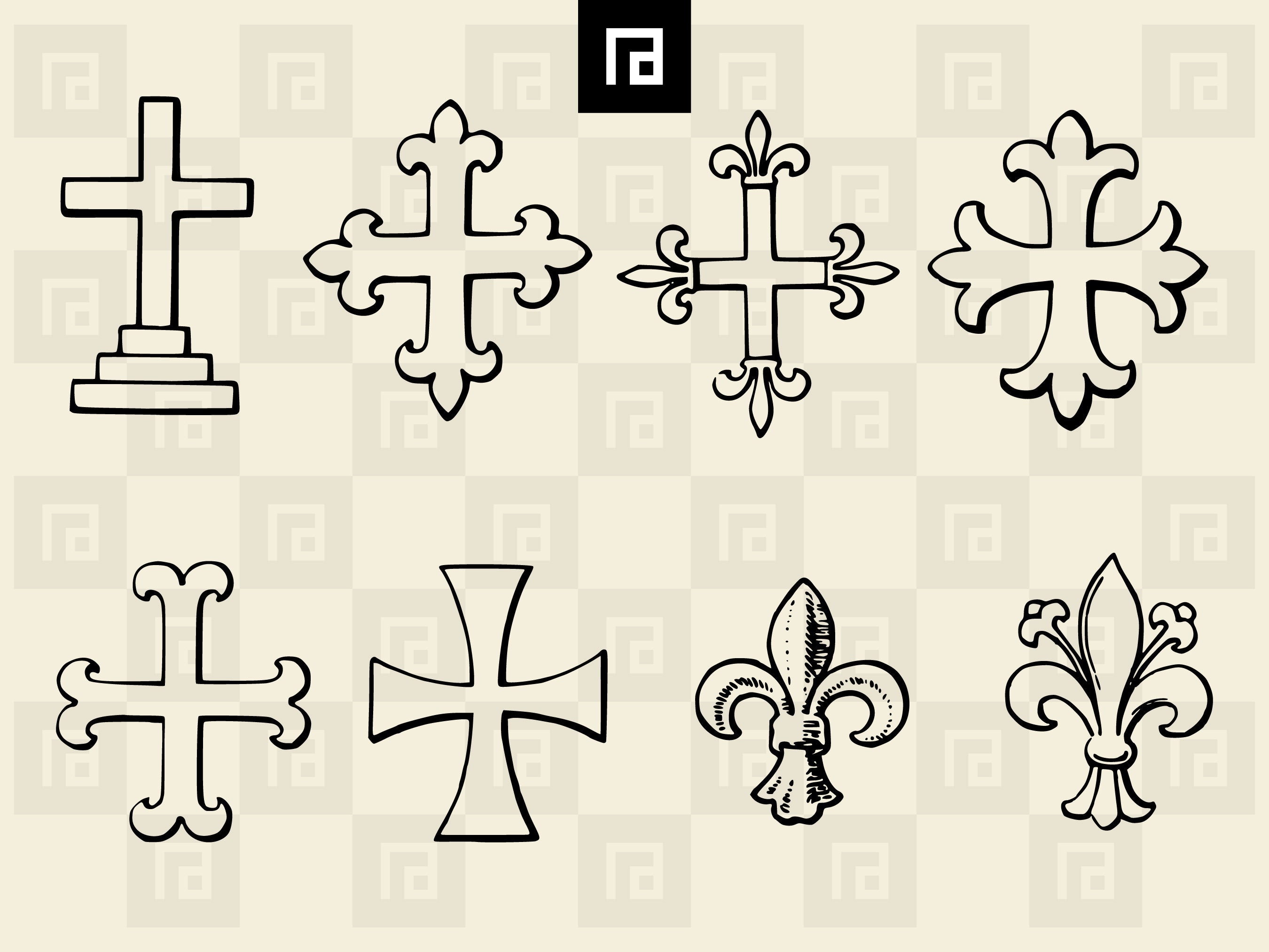 Medieval Heraldic Crosses SVG PNG Bundle, Hand-drawn Outlined Vector ...