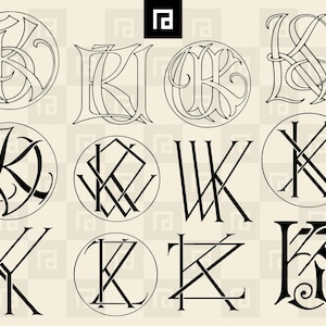 Vintage KA-KZ Monograms SVG Png Collection, Decorative Wedding Initials ...