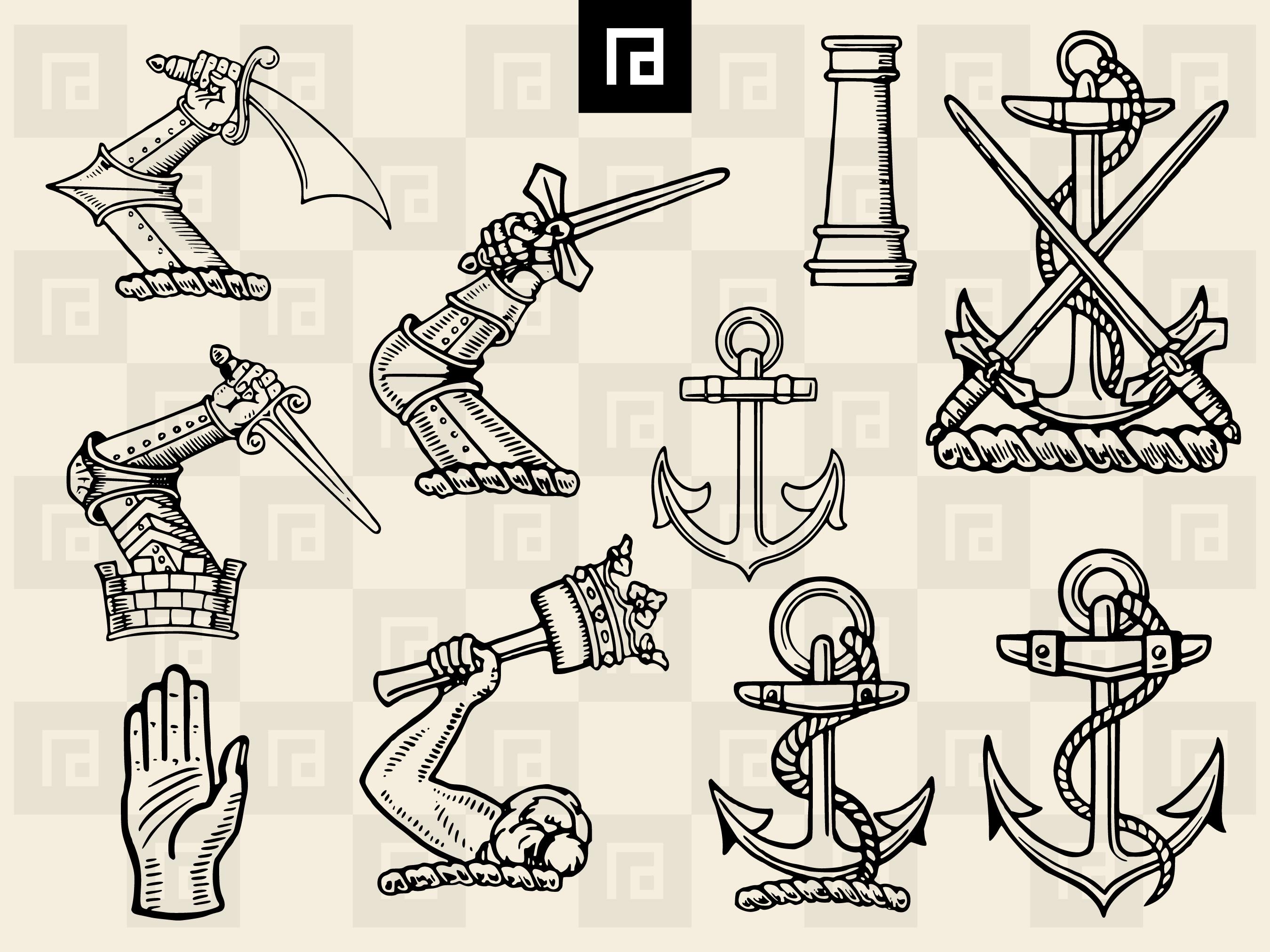 Hand Drawn Heraldic Symbols SVG PNG Bundle, Historical Signs Collection ...