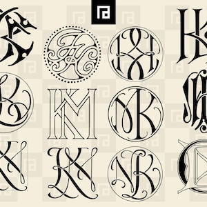 Vintage KA-KZ Monograms SVG Png Collection, Decorative Wedding Initials ...