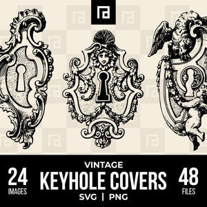 Vintage Keyhole Covers SVG PNG Bundle, Hand Drawn Retro Keyhole ...