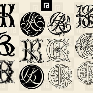 Vintage KA-KZ Monograms SVG Png Collection, Decorative Wedding Initials ...