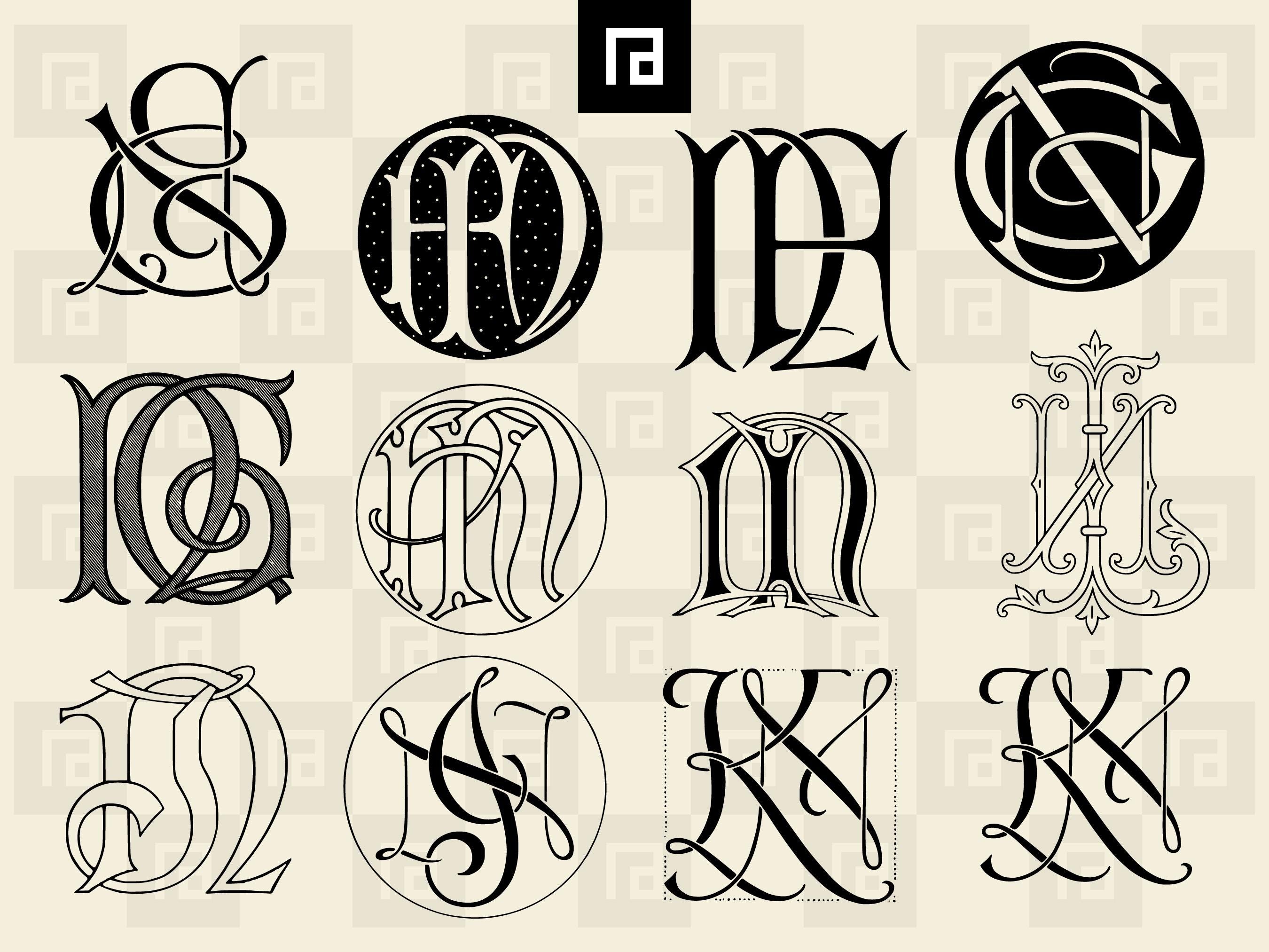 Vintage NA-NZ Monograms SVG Png Collection, Arabesque Embroidery Font ...