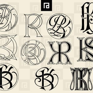 Vintage KA-KZ Monograms SVG Png Collection, Decorative Wedding Initials ...