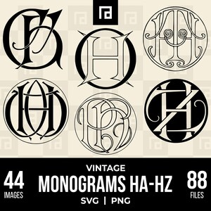 Vintage HA-HZ Monograms SVG Png Collection, Elegant Wedding Initials ...