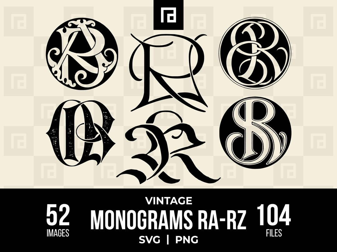 Vintage RA-RZ Monograms SVG Png Collection, Arabesque Embroidery Font ...