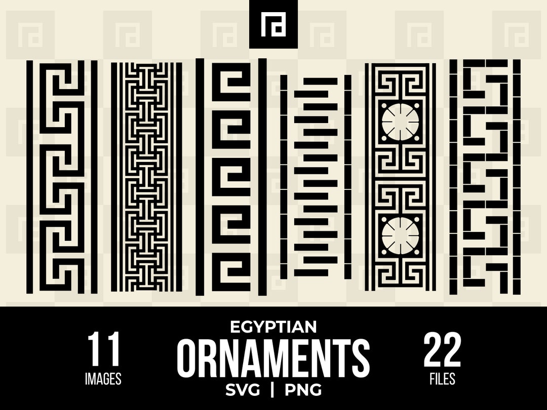 Egyptian Fret Ornaments SVG PNG Bundle, Elegant Design, Decorative ...