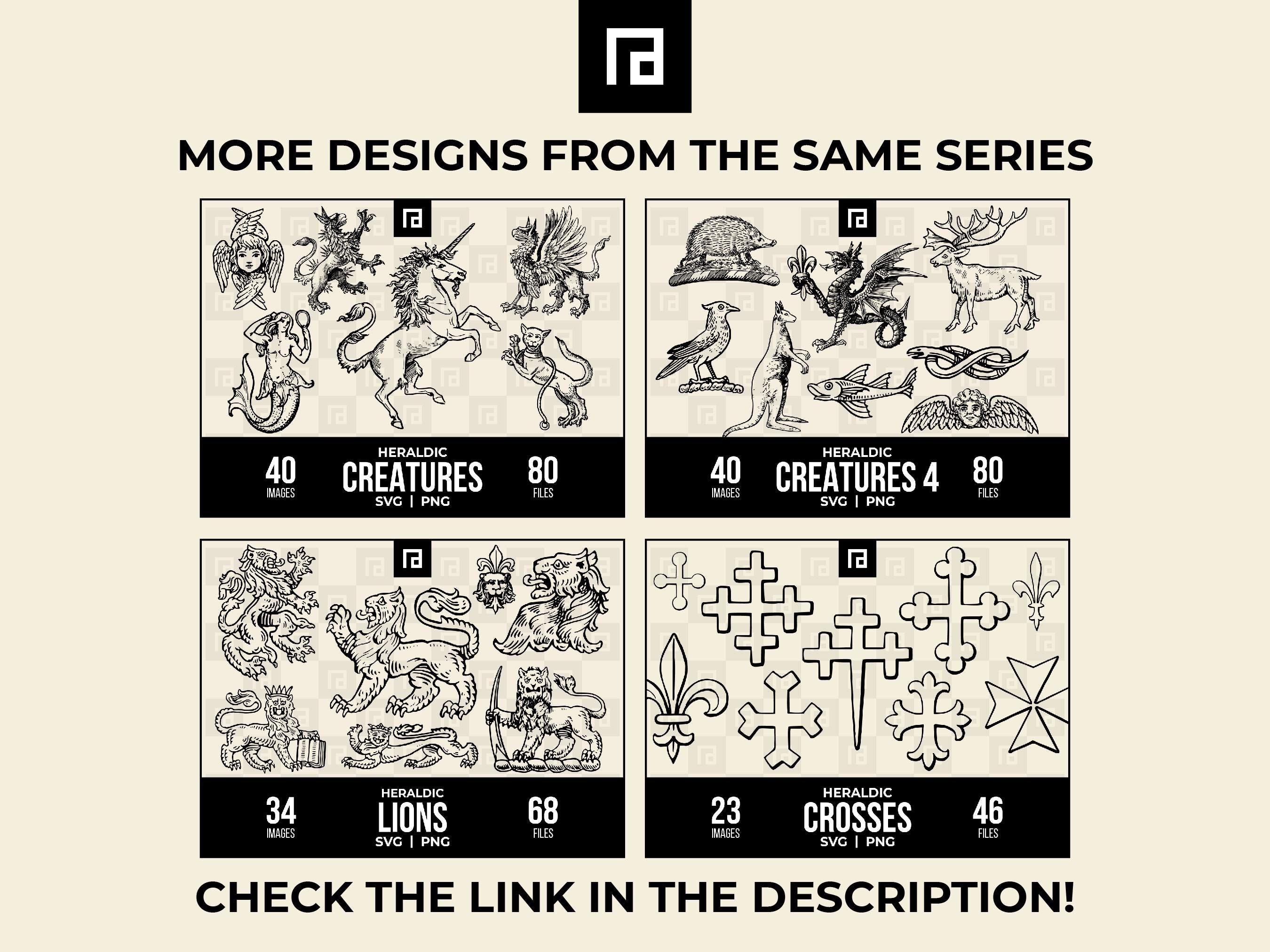 Vintage Heraldic Creatures SVG PNG Bundle 2 Antelope, Centaur, Cupid ...