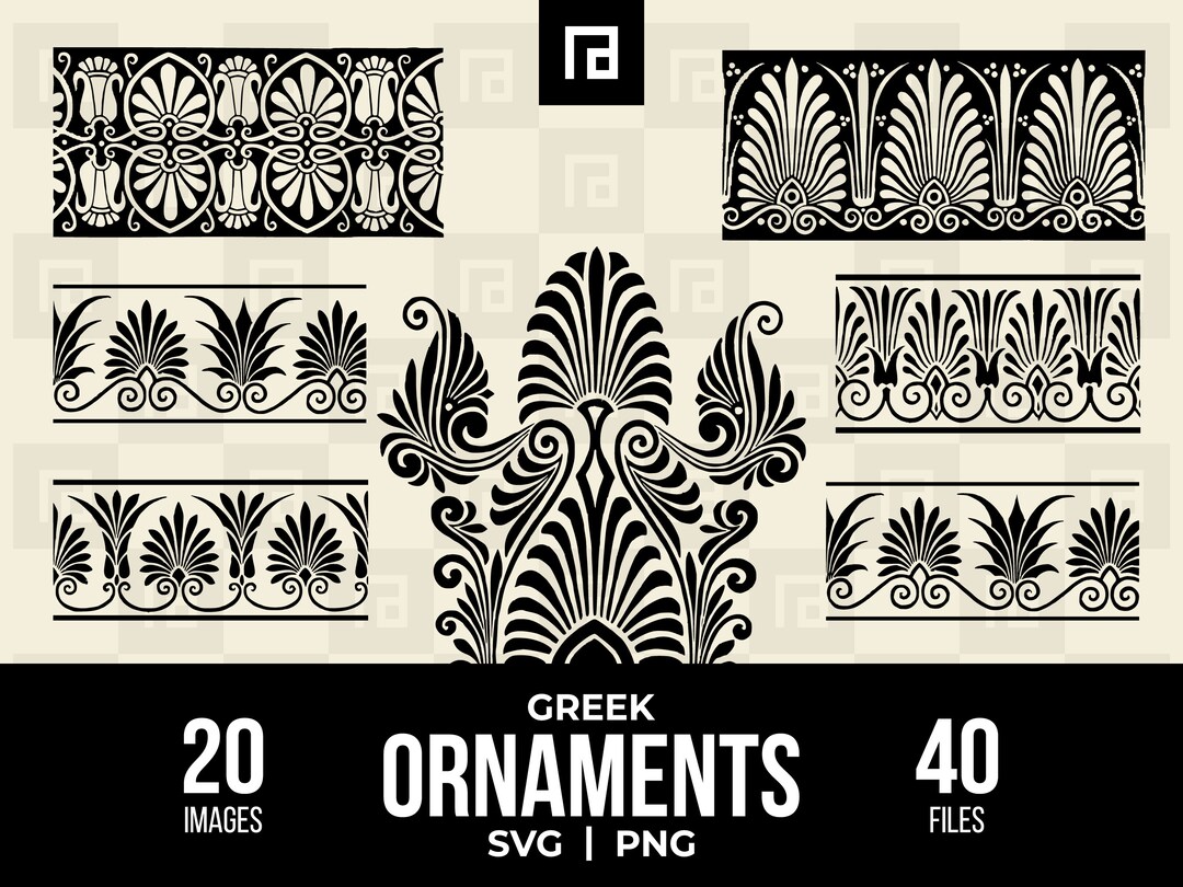 Greek Conventional Foliage Ornaments SVG PNG Bundle, Hellenic Heritage ...