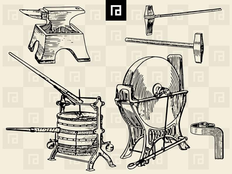 Vintage Blacksmith Tools SVG PNG Bundle, Metalwork Illustrations, Various Hand-drawn Scalable ...
