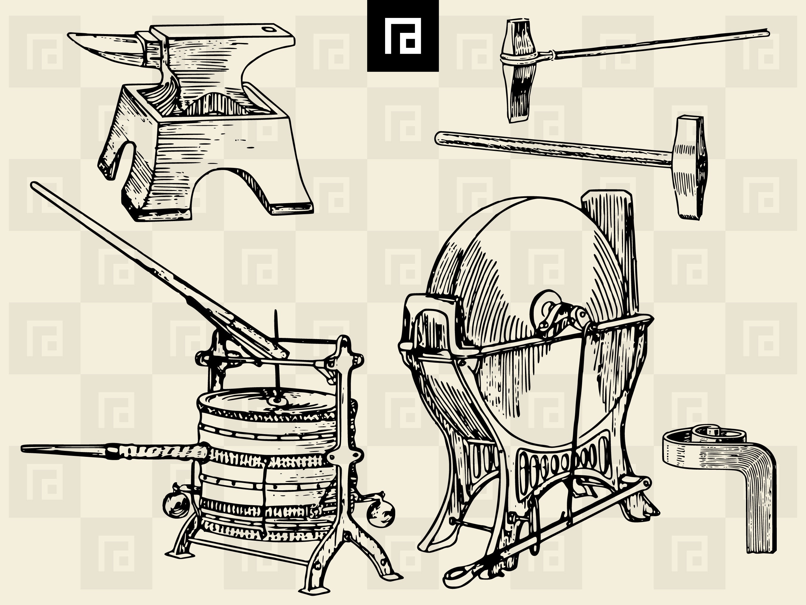 Vintage Blacksmith Tools SVG PNG Bundle, Metalwork Illustrations, Various Hand-drawn Scalable ...