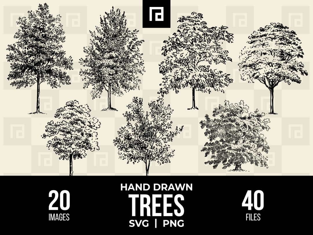Hand Drawn Trees SVG PNG Bundle, Nature-inspired Digital Art Collection ...