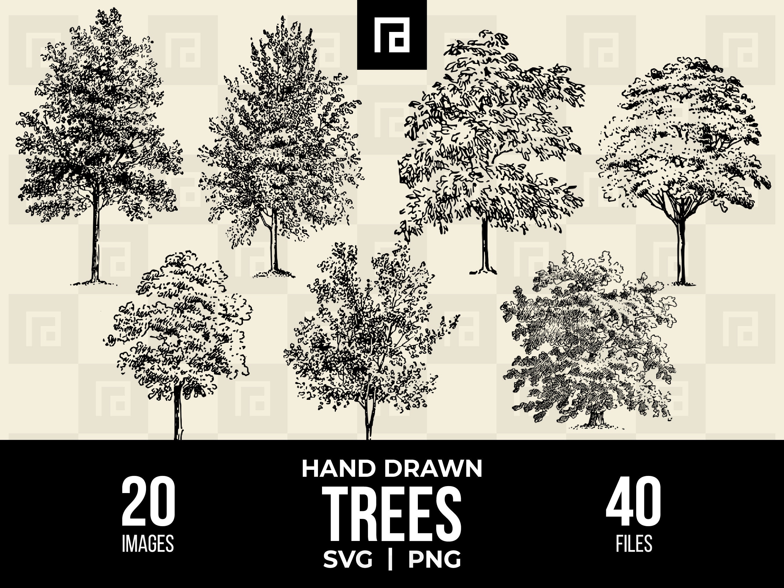 Hand Drawn Trees SVG PNG Bundle, Nature-inspired Digital Art Collection ...