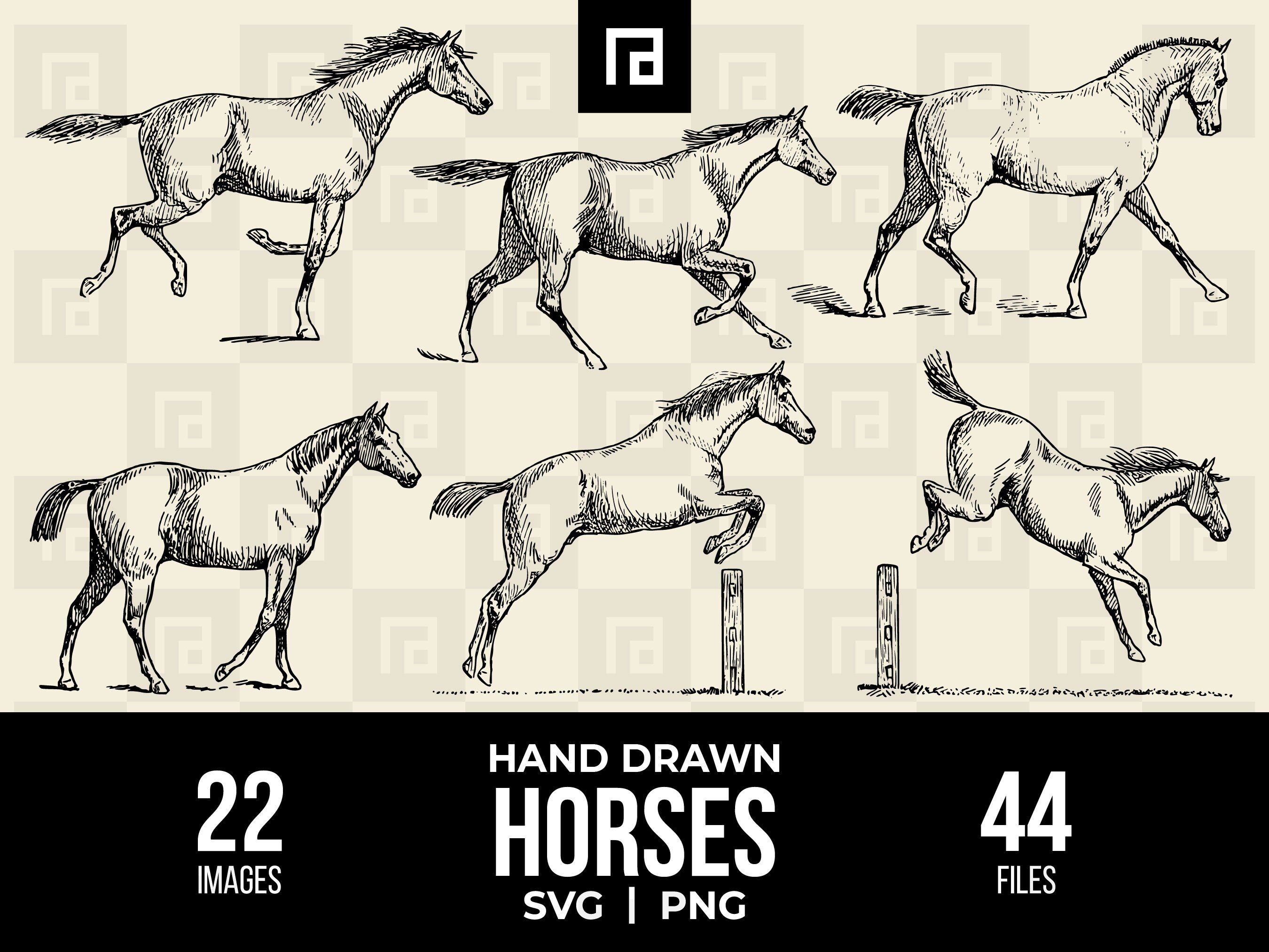 Hand Drawn Horses Svg Png Bundle, Natural and Acquired Paces, Canter ...