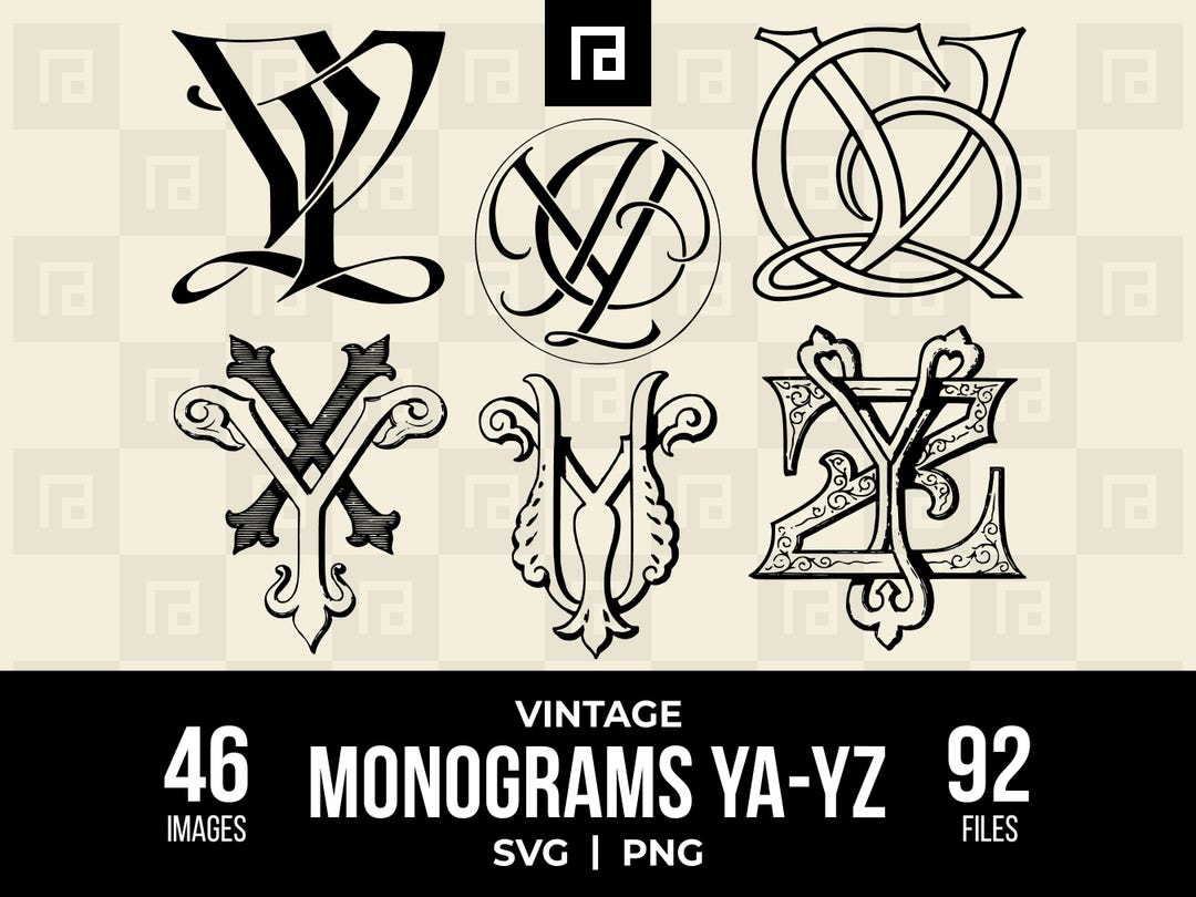 Vintage YA-YZ Monograms SVG Png Collection, Interlocking Embroidery ...
