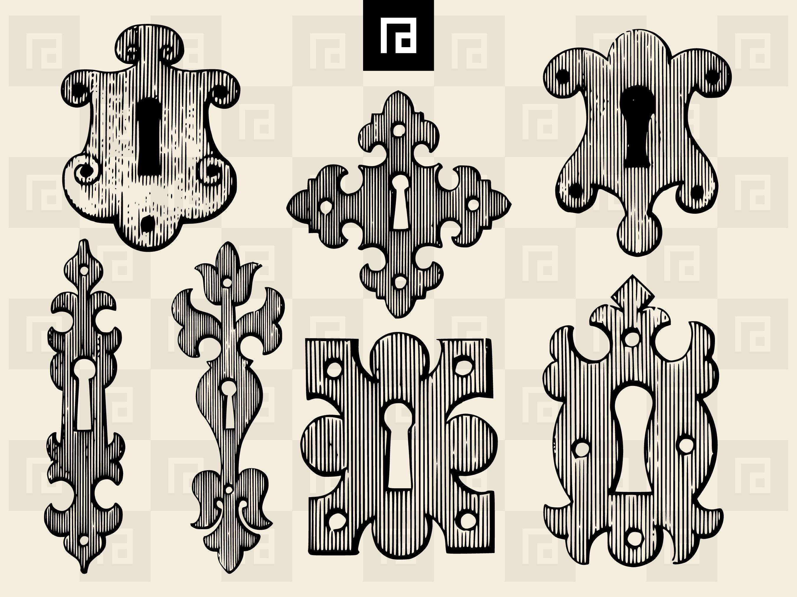 Vintage Keyhole Covers SVG PNG Bundle, Hand Drawn Retro Keyhole ...