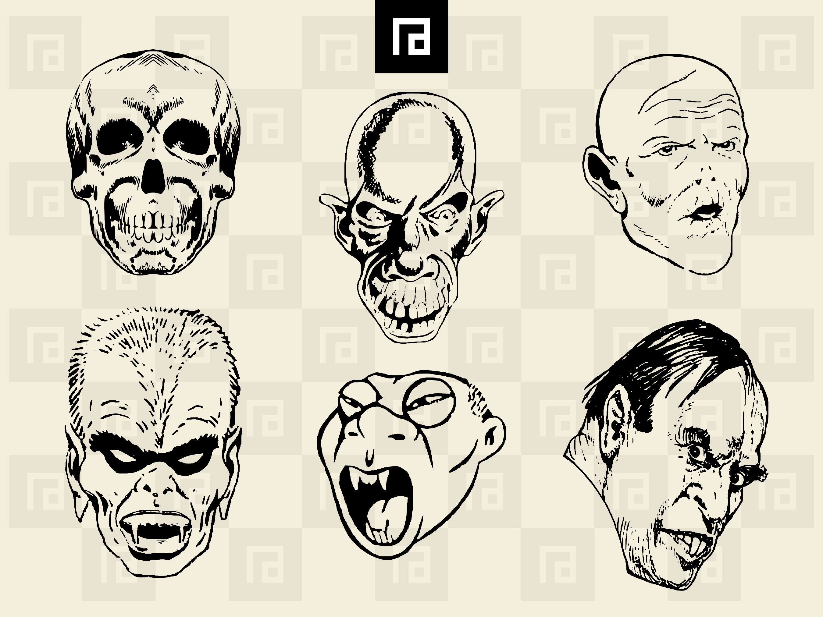 Creepy Faces SVG PNG Bundle, Hand-drawn Spooky Portraits, Authentic ...