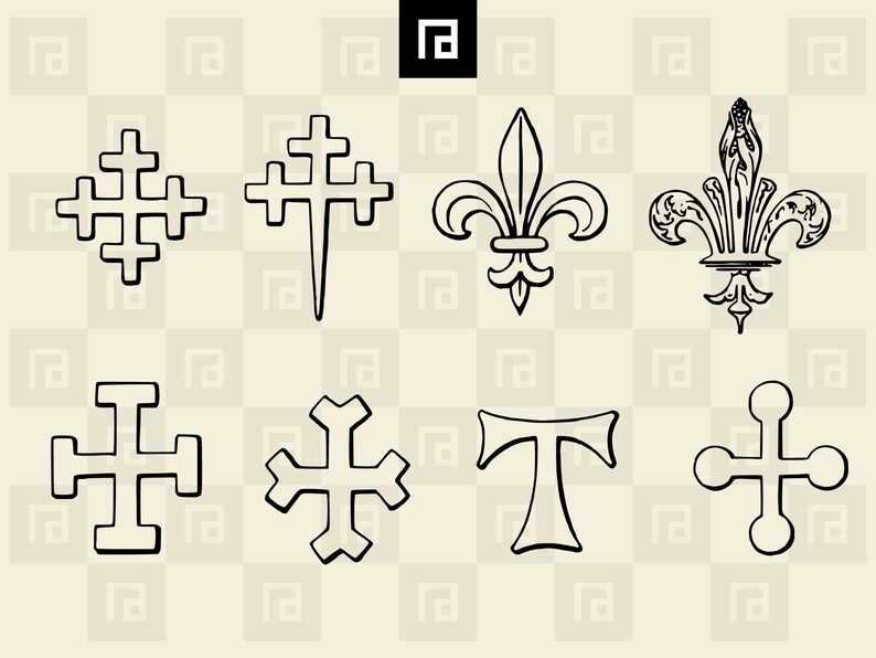 Medieval Heraldic Crosses SVG PNG Bundle, Hand-drawn Outlined Vector ...