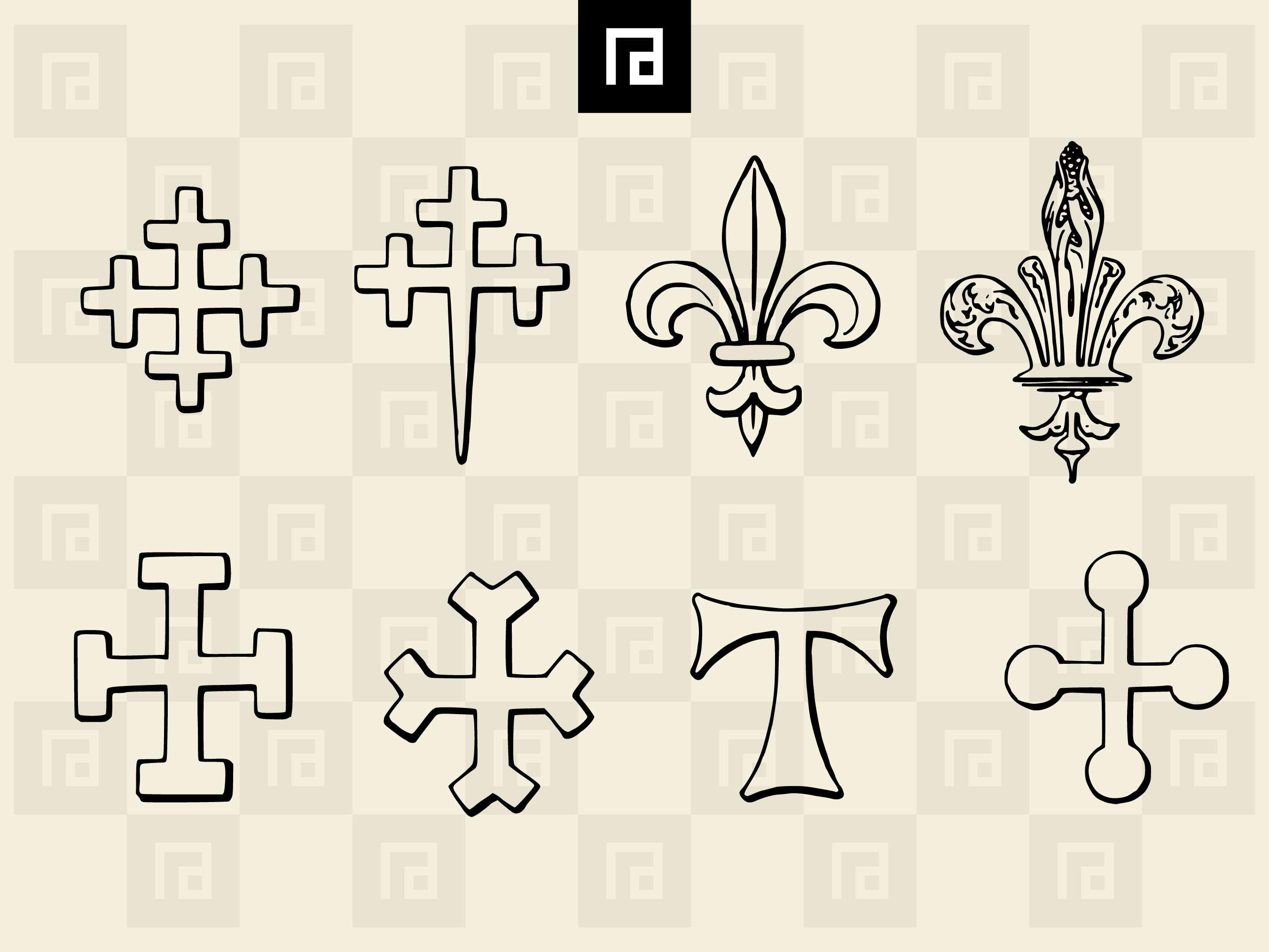 Medieval Heraldic Crosses SVG PNG Bundle, Hand-drawn Outlined Vector ...