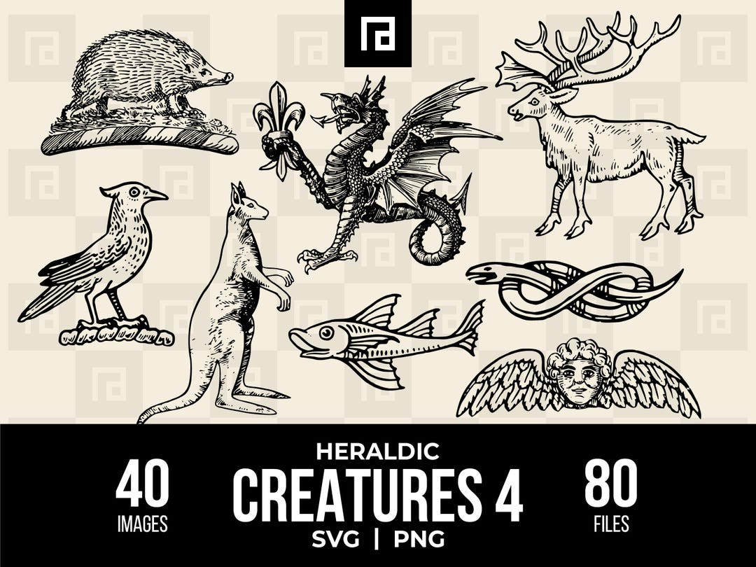Vintage Heraldic Creatures SVG PNG Bundle 4 - Osiris, Seraph, Wyvern ...