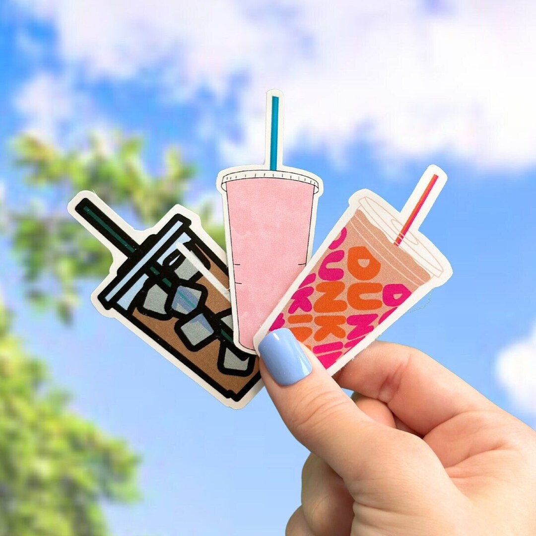 Iced Coffee Sticker Coffee Chain Pink Drink Dunk Star Donuts Waterproof ...
