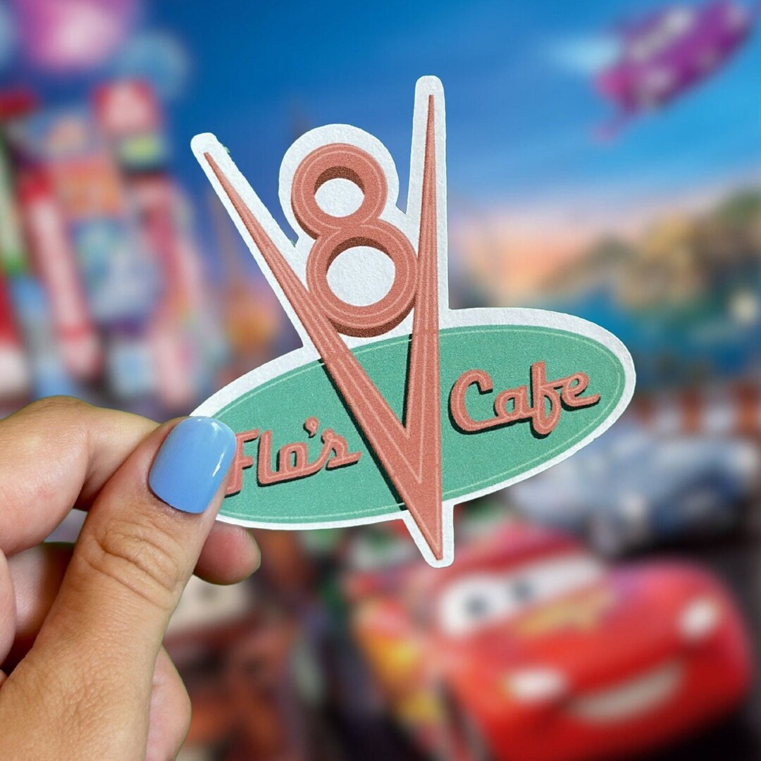 Flo's V8 Cafe Sticker Pixar Cars Lightening Mcqueen Gas Station Disney ...