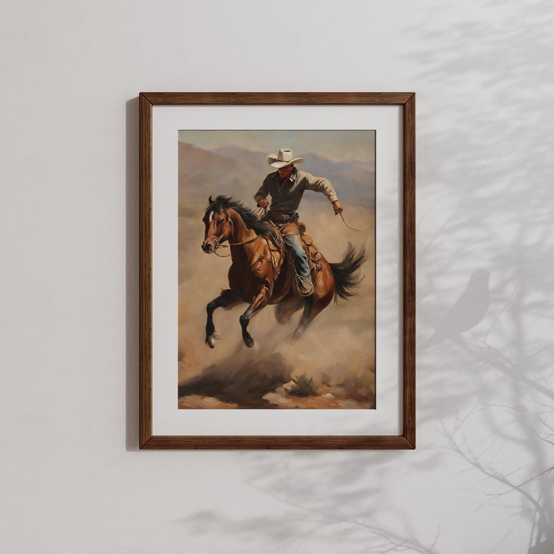 Cowboy Oil Painting Print, DIGITAL FILE, Western Wall Art, God and ...