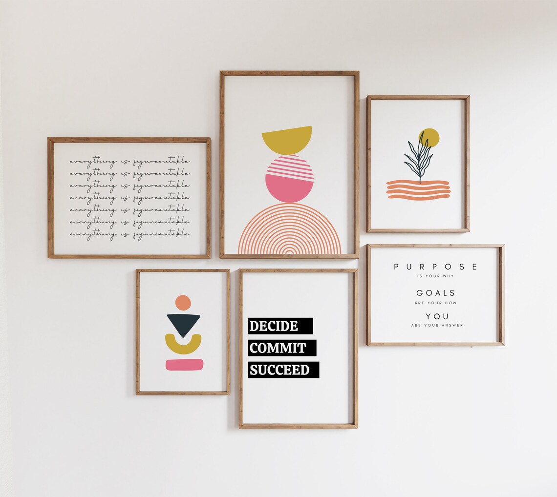 Colorful Home Office Set Set of 6 Prints Office Wall Decor - Etsy