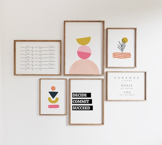 Colorful Home Office Set Set of 6 Prints Office Wall Decor - Etsy
