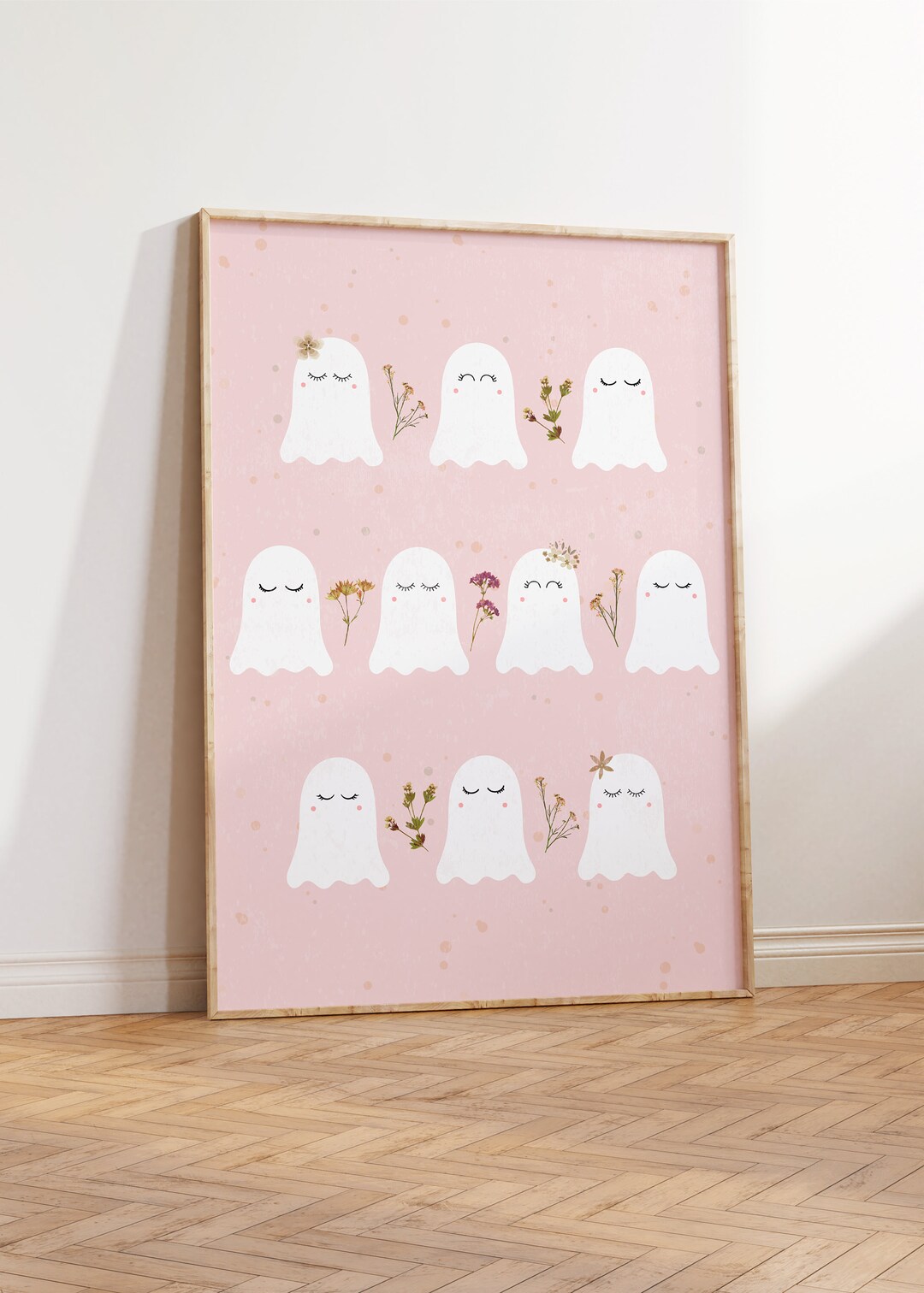 Ghosts Garden Print, Pink Ghost Wall Art, Halloween Prints,cute Spooky ...