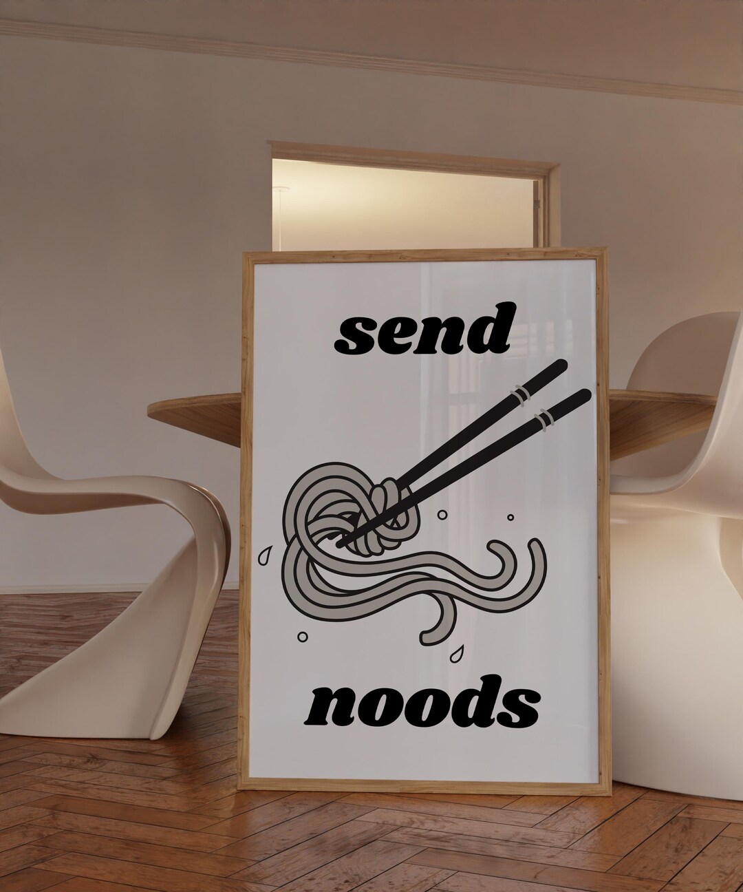 Send Noods, Noodle Print, Trendy Dining Print, Black, White, and Greige ...