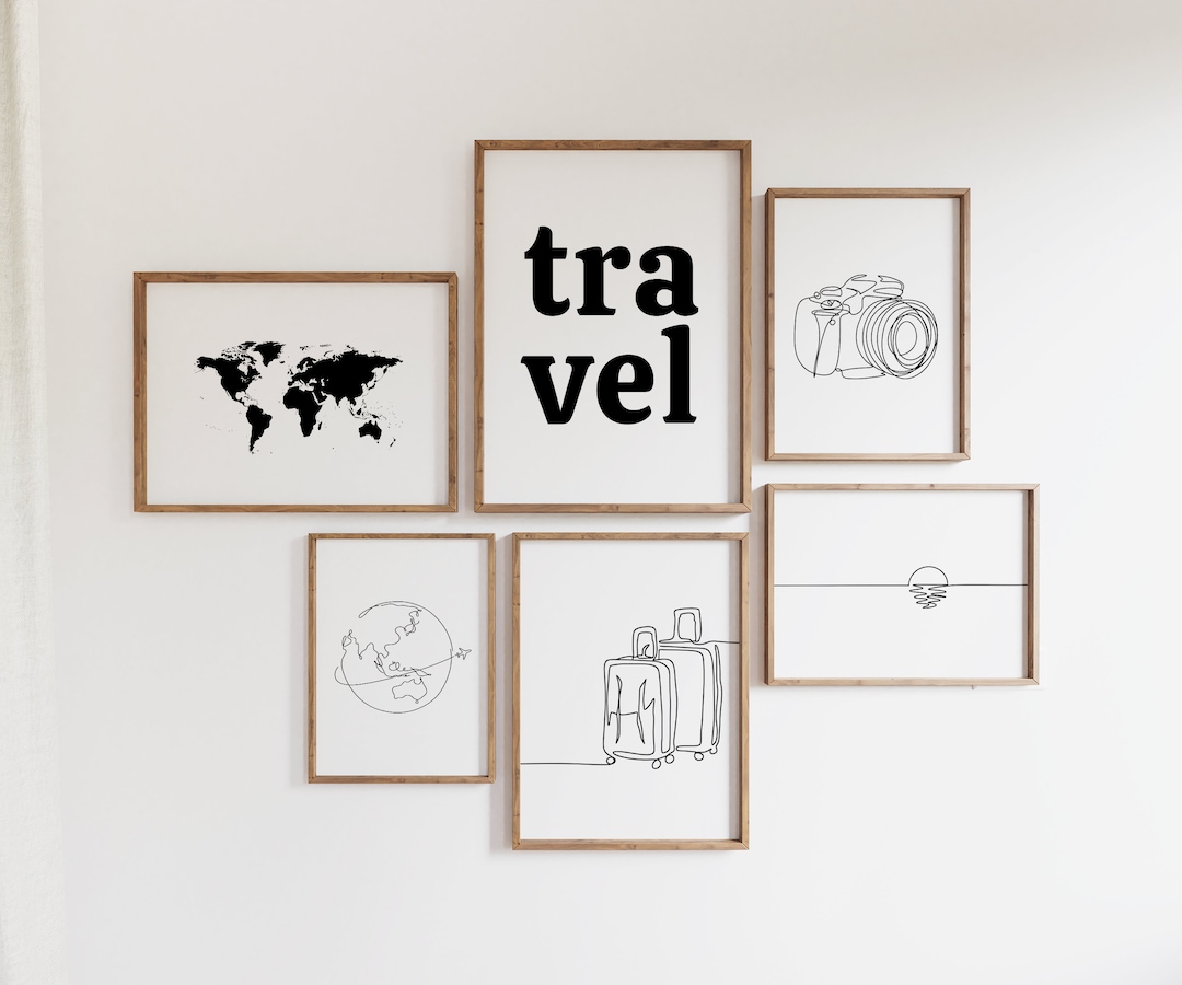 Digital Gallery Wall Art, Travel Posters, Set of 6, Black White Print ...
