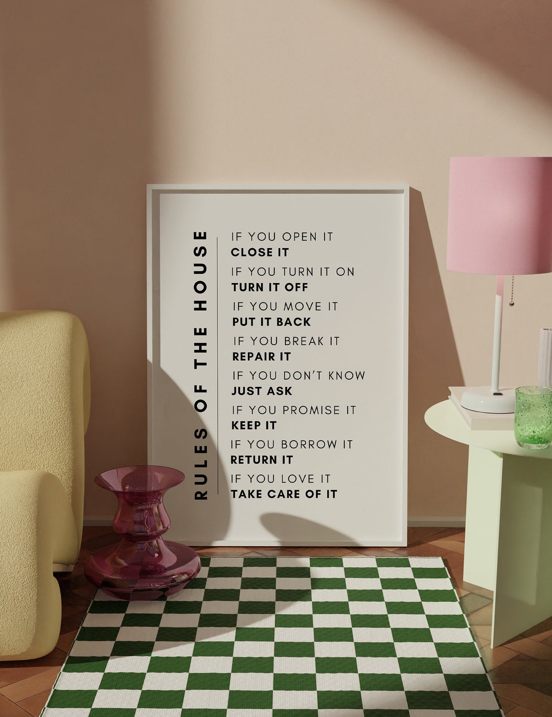 Rules of the House Print, Kids Wall Art, Living Room Decor (digital ...