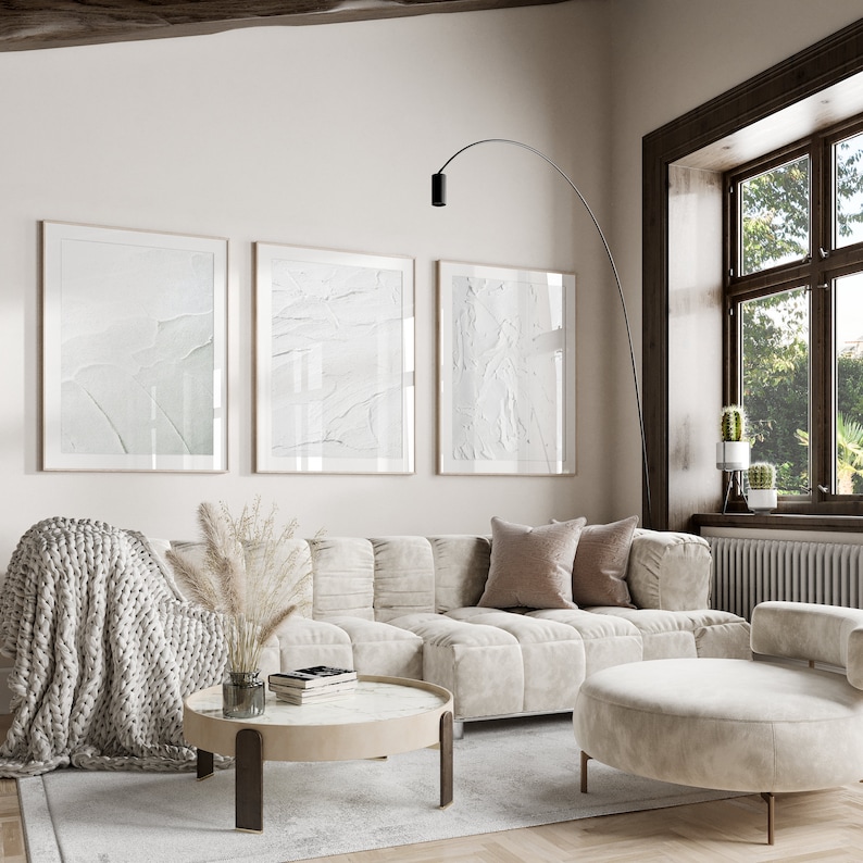 White Textured Wall Art Set of 3 Prints White Wall Art - Etsy