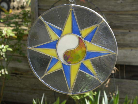 Stained Glass Yin Yang Compass Rose Panel | Etsy