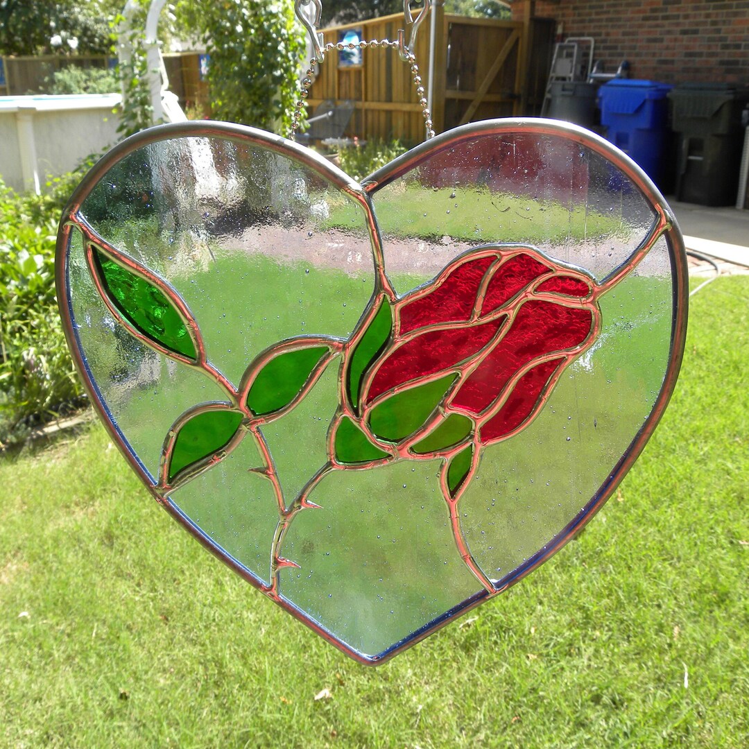 Stained Glass Heart and A Red Rose - Etsy