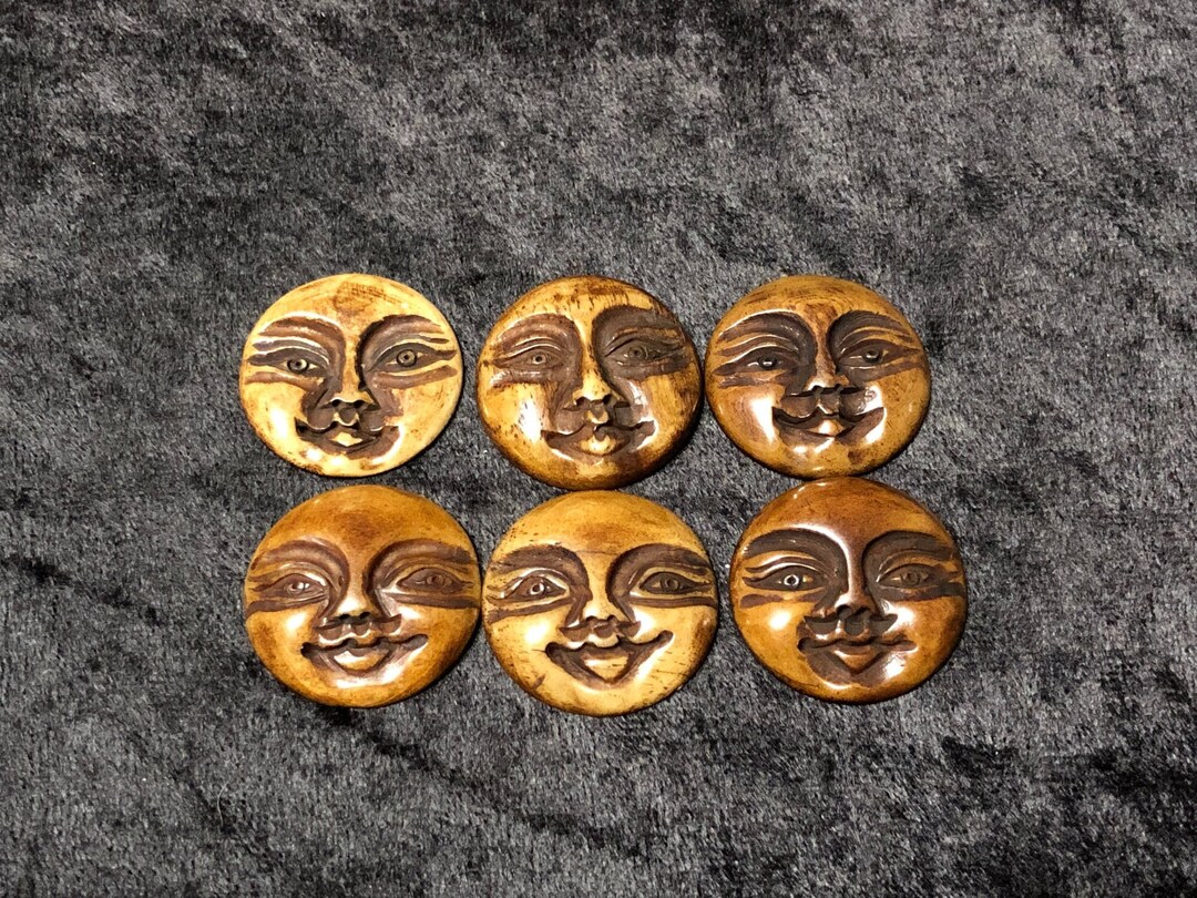 Hand Carved Cattle Bone Brown Moon Face Cabochons With Eyes Open - 1 Pc ...