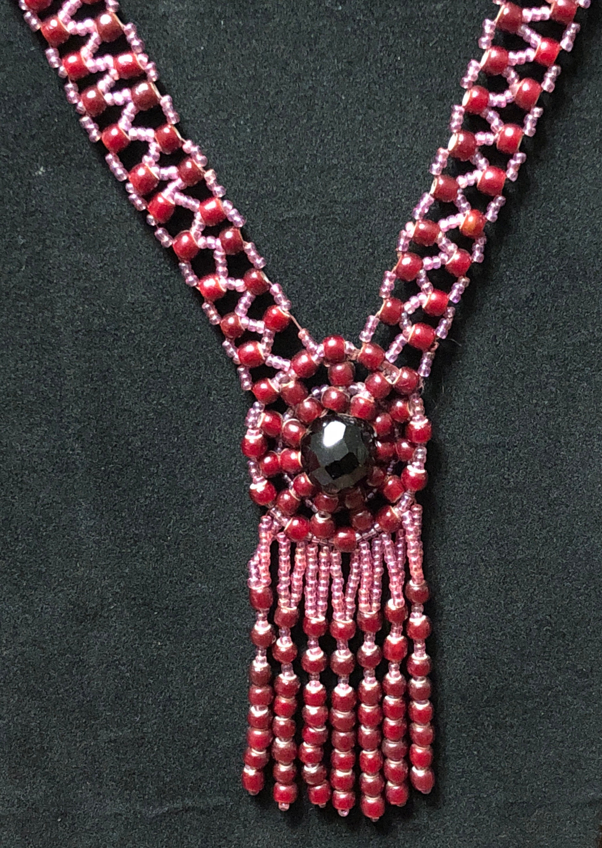 Hand Beaded Maroon Medallion Necklace - Etsy UK