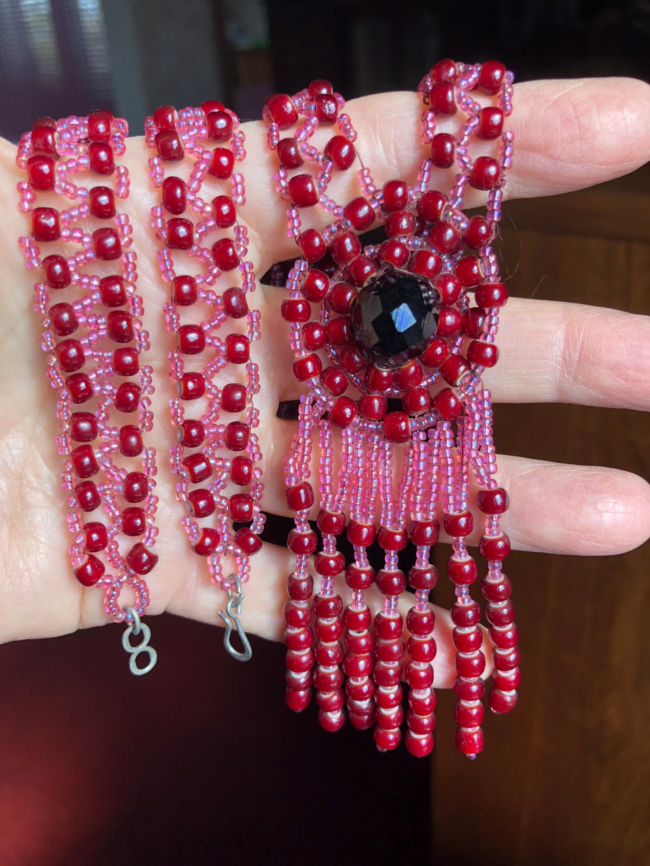 Hand Beaded Maroon Medallion Necklace - Etsy UK
