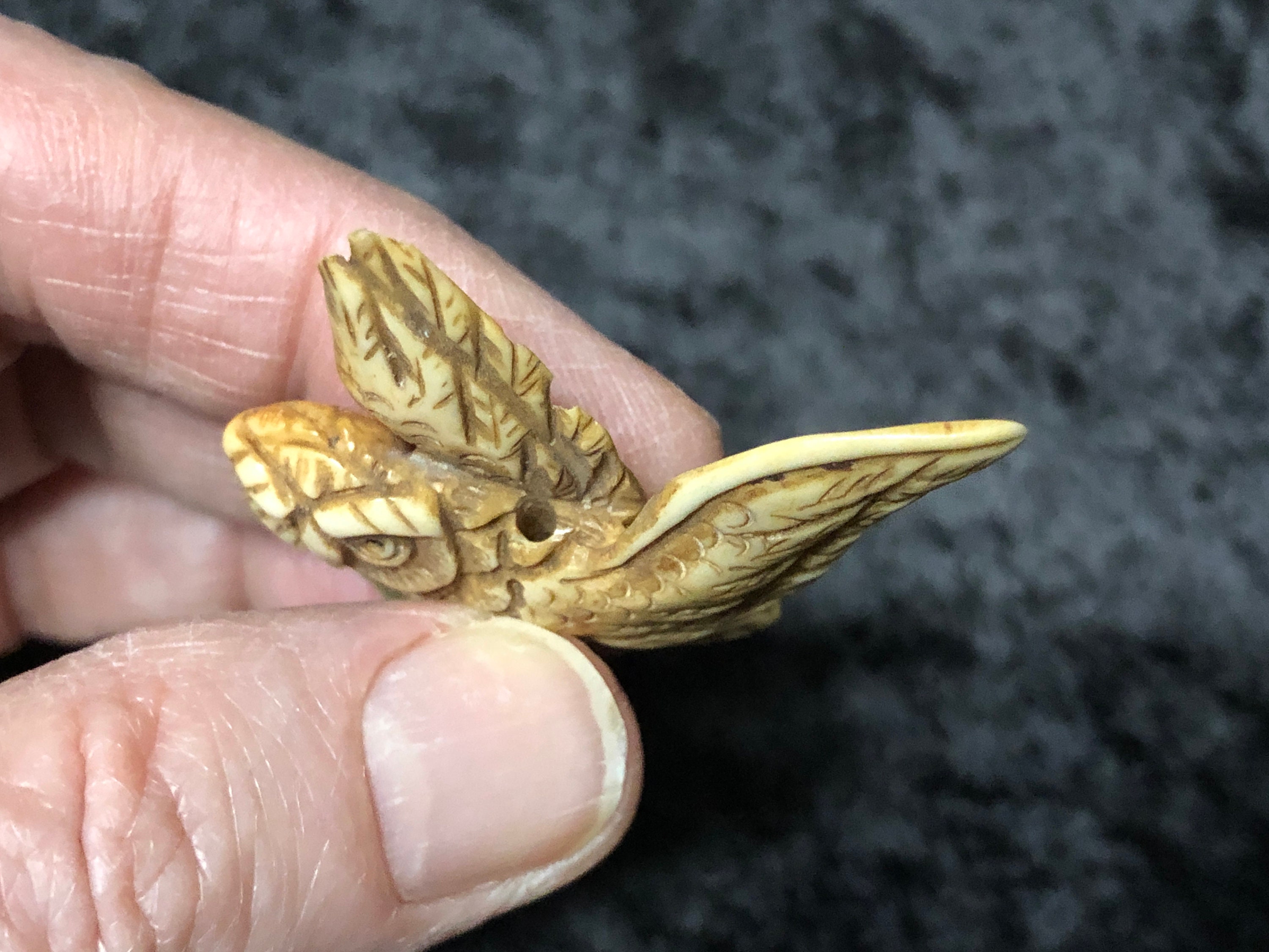 Native American Totem. Hand Carved Ox Bone Flying Hunting Owl Totem ...