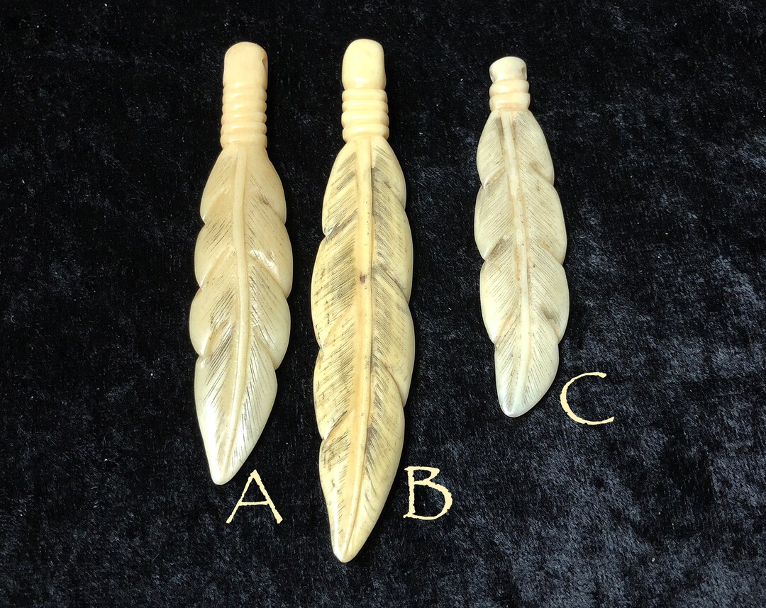 Large Highly Detailed Hand Carved Cattle Bone Feathers, Native American Style Pendant Focal - Etsy