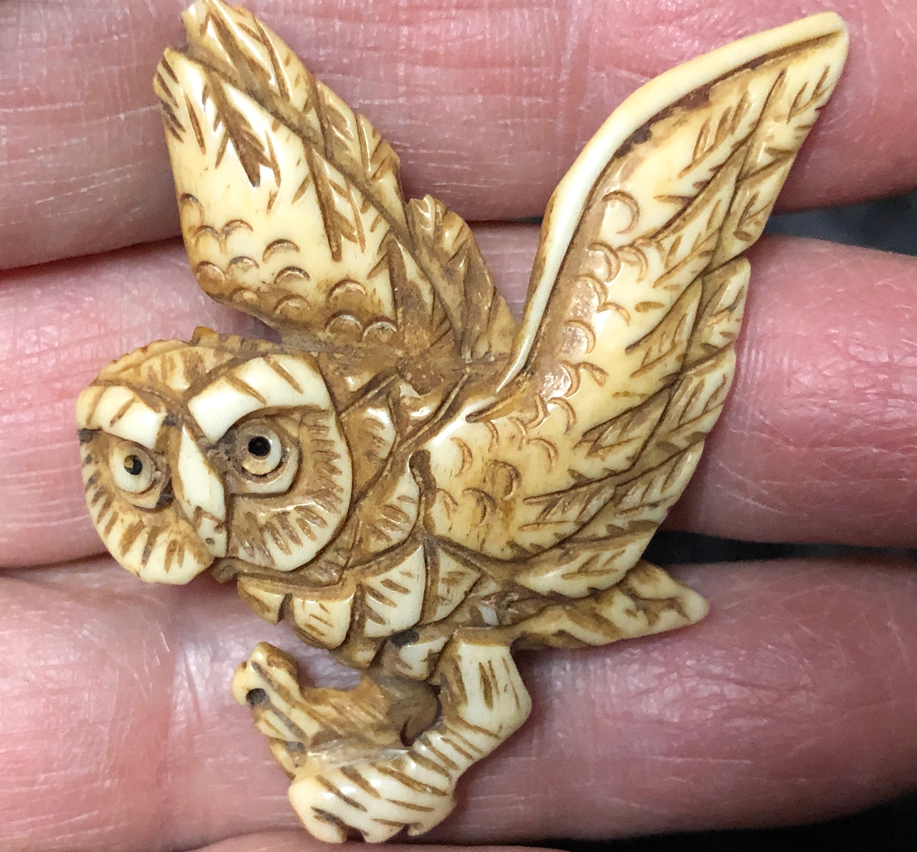 Native American Totem. Hand Carved Ox Bone Flying Hunting Owl Totem ...