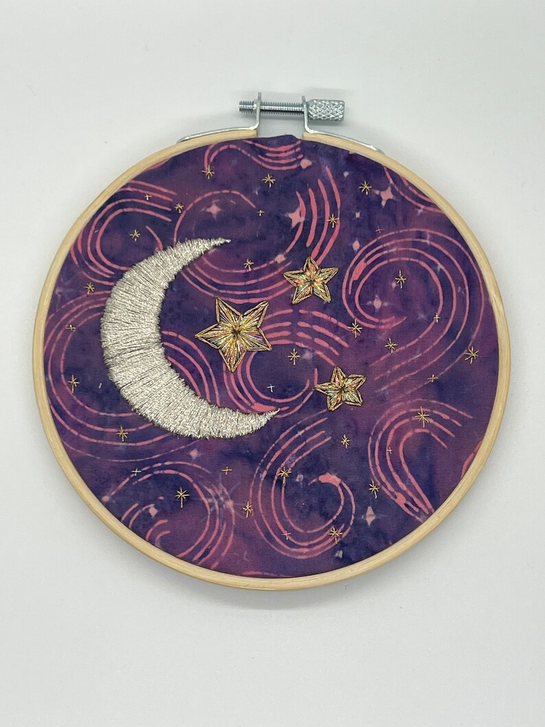 Purple Moon, Sky Stars Moon Shiny Hand Embroidery Embroidery Decor - Etsy