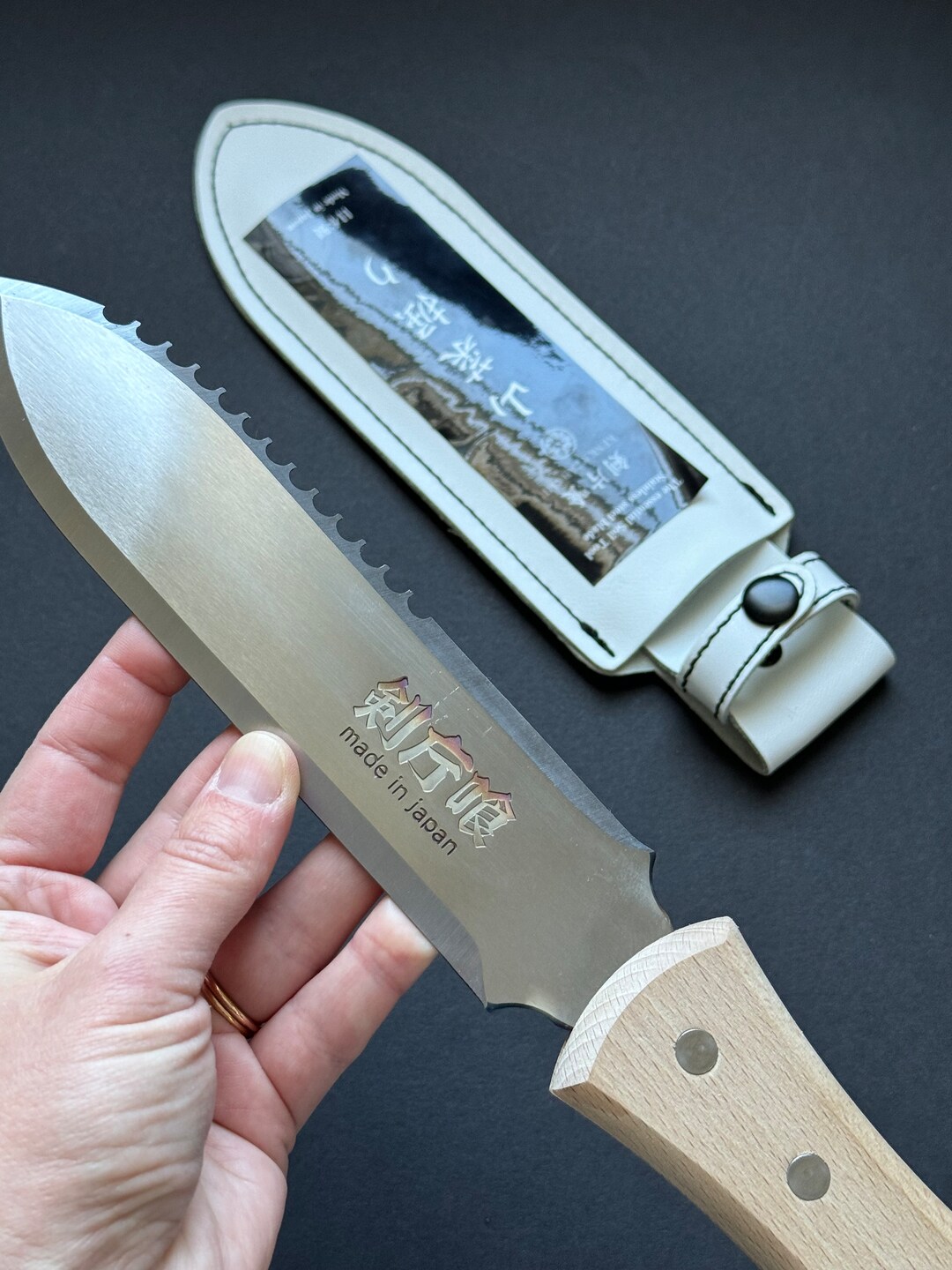 HORI HORI Japanese Stainless Steel + Leather Case, Japanese Knife 12.5 ...