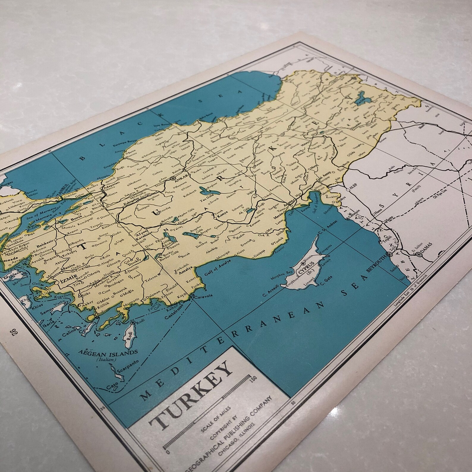 1942 Vintage Map of Turkey and the Eastern Hemisphere - Etsy