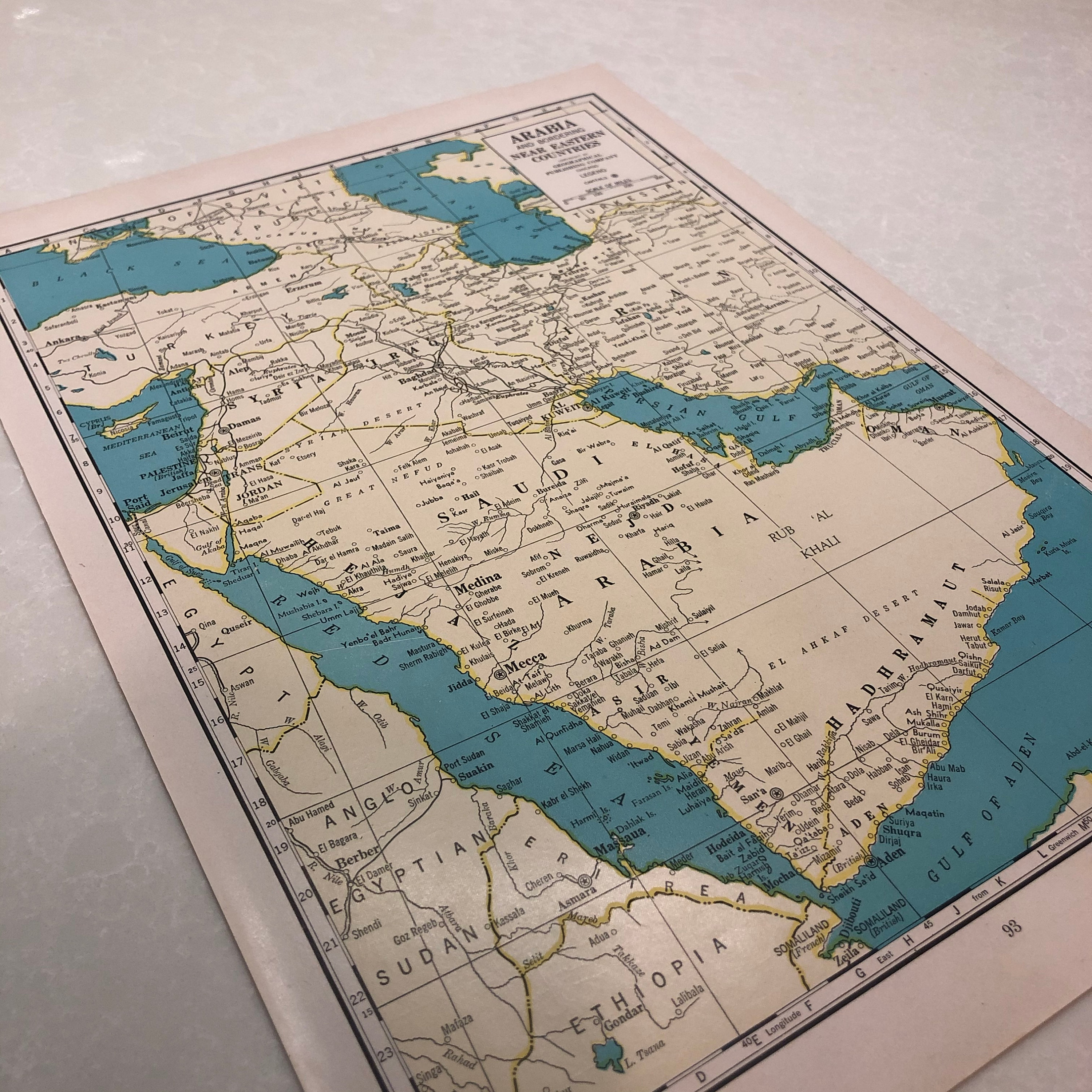 1942 Vintage Map of India and Arabia - Etsy