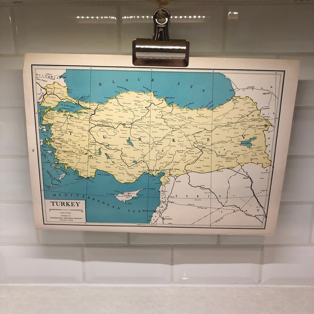 1942 Vintage Map of Turkey and the Eastern Hemisphere - Etsy