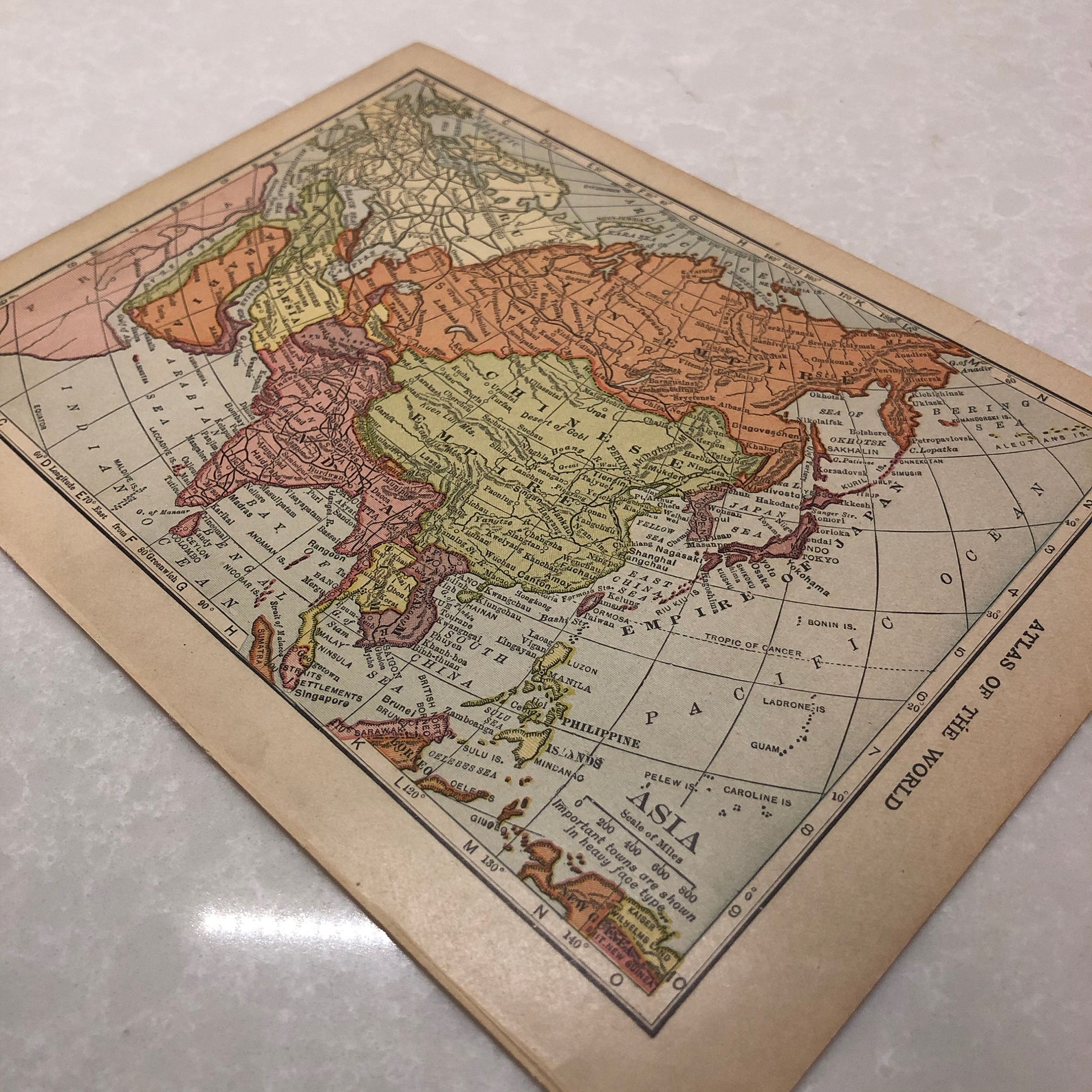 1914 Vintage Map of Asia - Etsy